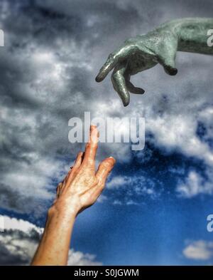 Hand, fingers stretching out, reaching to something, isolated on white ...
