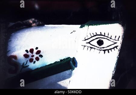 A traditional boat with an eye on the prow in the inland sea in Stock ...