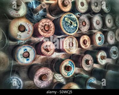 Vintage collection of Thread Spools Stock Photo - Alamy