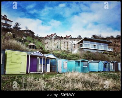 Beach huts at Coldingham Bay Stock Photo - Alamy