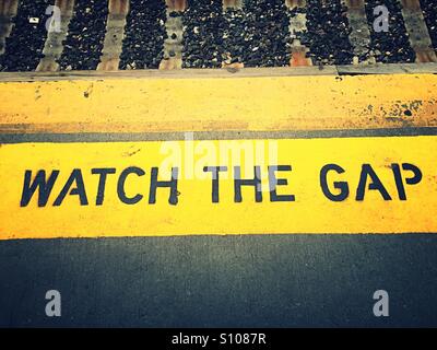 Watch the gap sign at railroad platform edge Westhampton Station Long ...