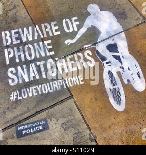 Beware of Phone Snatchers warning by Metropolitan Police stencilled on ...