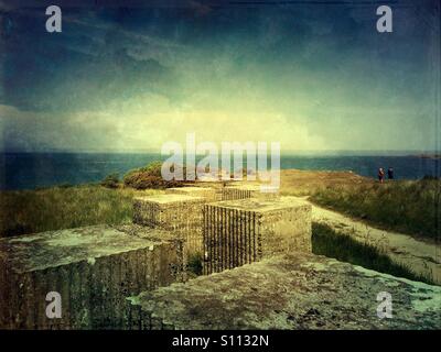 WW2 concrete anti-tank blocks, aka dragon's teeth, together with a WW2 ...