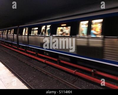 Train in motion or at train platform at Bucharest North Railway Station ...