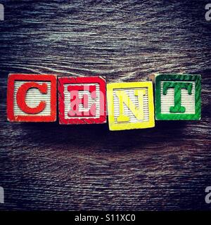 CENTS word done with alphabet wood blocks letters Stock Photo - Alamy