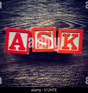 ASK word written with wood block letter toys Stock Photo - Alamy