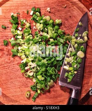 Chopping spring onions Stock Photo - Alamy