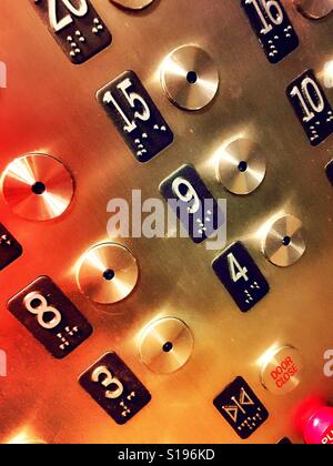 Metal elevator panel with buttons and numbers Stock Photo - Alamy