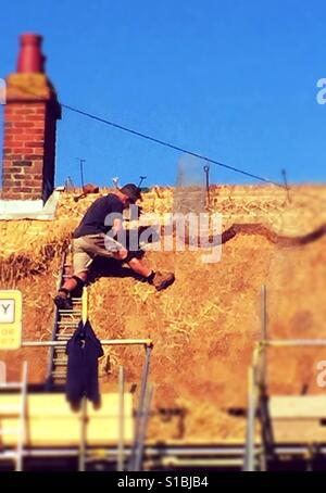 A man thatching the roof of a cottage in Hartley , Kent . 10 June 1937 ...