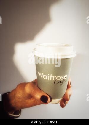 Waitrose cafe take-away coffee cups and carrier Stock Photo - Alamy