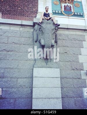 Gargoyle in shape of elephant on Gothic Cathedral BARCELONA Spain Stock ...