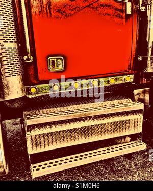 Chrome and door of red American commercial truck Stock Photo - Alamy