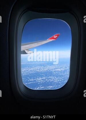 View from the window seat of a Boeing 787 dreamliner, looking out to ...