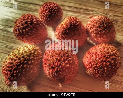 Fresh lychees on a bamboo board Stock Photo - Alamy