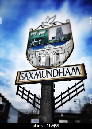 Saxmundham Suffolk England town sign Stock Photo - Alamy