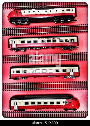 Marklin Trans Europ Express toy railway train set box Stock Photo - Alamy