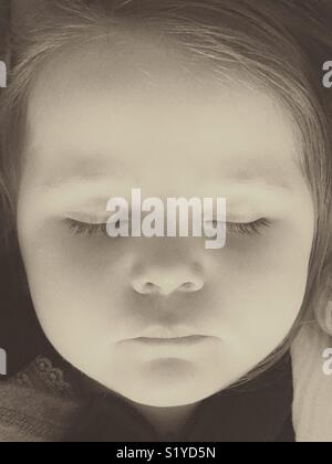 Close up portrait of sleeping toddler on parent's shoulder Stock Photo ...