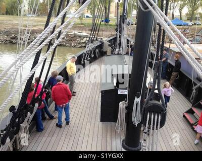 Reproduction of Christopher Columbus' Pinta caravel, docked in the port ...