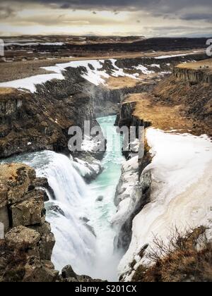 Aerial of a waterfall in Iceland in spring Stock Photo - Alamy