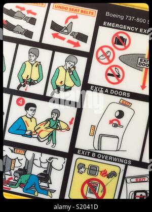 Safety information card for a Boeing 737-800 and 737 MAX8, Southwest ...