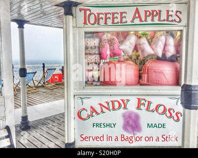 Candy floss stall on Brighton Palace pier, in the coastal town of ...