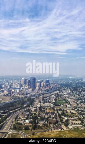 Aerial view of the city of Calgary, Alberta Canada featuring the ...