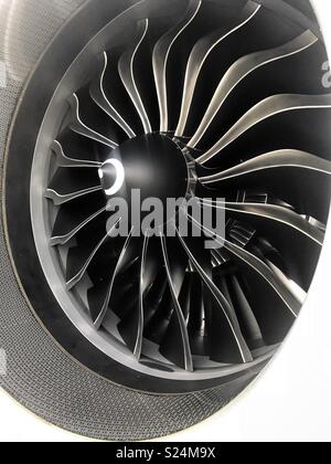 Fan blades of a neo engine of an airbus a320. The blades are made from ...