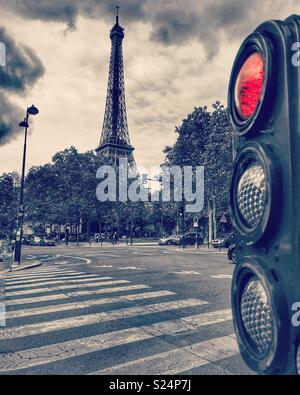 Paris France, traffic light with red light Stock Photo - Alamy