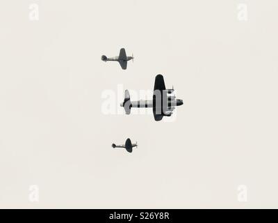 Lancaster in formation with a Hurricane and a Spitfire Stock Photo - Alamy