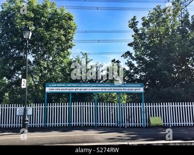 The station platform sign of the longest place name in the world which ...