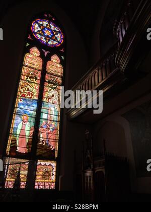 Light shining through stained glass window, Holy Trinity Church, Norton ...