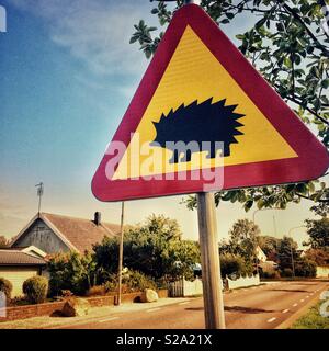 Hedgehog crossing sign Stock Photo - Alamy