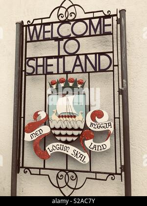 Welcome to Shetland sign at Lerwick, Shetland Islands, Scotland, United ...