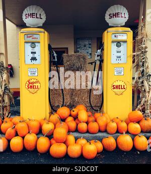 Vintage restored Shell gas station in Issaquah WA decorated with orange ...