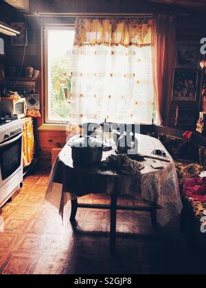 Kitchen in Russian dacha summer house Stock Photo - Alamy