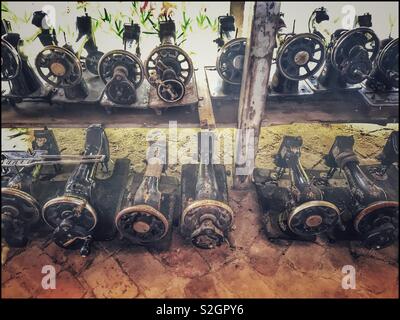 Rows of antique sewing machines at Toeka Stoor in Windmeul near Paarl ...