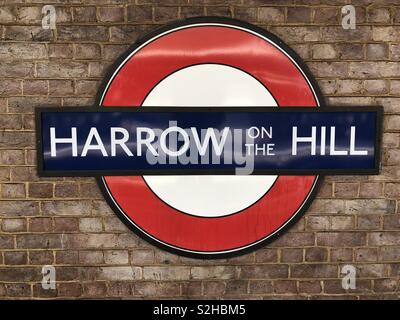 Harrow on the Hill underground station tube sign Stock Photo - Alamy