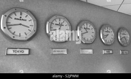 World time zone clocks with a Tokyo New York London and Moscow clock ...