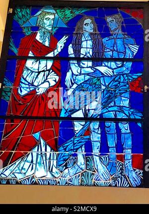 Adam in Eden, stained glass, Chartres Cathedral, France, 1205-1215 ...