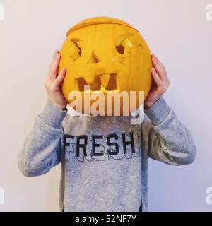 Funny Halloween pumpkin head Stock Photo - Alamy