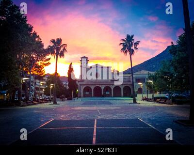 Puerto Pollensa church square Stock Photo - Alamy