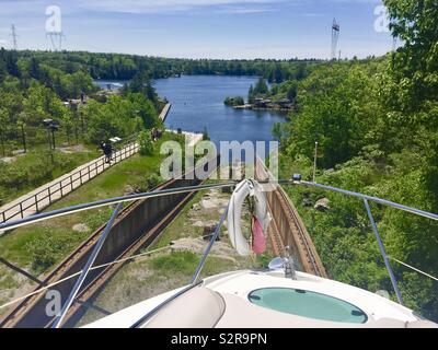 Big Chute Marine Railway lock 44 the Trent Severn Waterway in Ontario ...