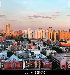 View of Manhattan at sunset from the side of the pier. NYC, USA Stock ...