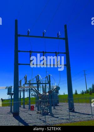 Electrical transmission line and transformer, Calgary,Alberta, Canada ...