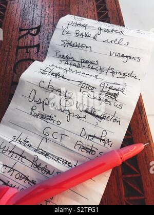 Grocery list and ball point pen close up, USA Stock Photo - Alamy