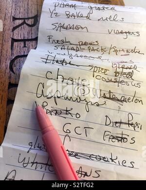 Grocery list and ball point pen on the kitchen counter, USA Stock Photo ...