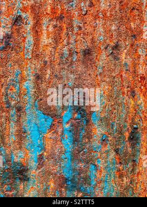 Rusty streaks rust on metal fence surface view old texture background ...