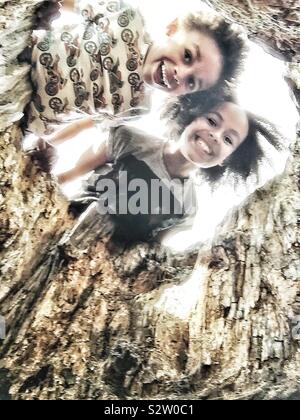 Kids explore nature. Children play in sunny park. Child on playground ...