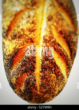 Seeded breads and a white loaf on a bread board with wheat and a bread ...