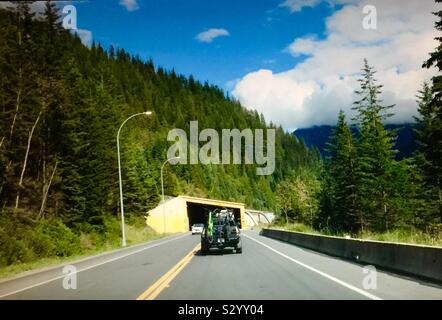 Snow shed on the trans Canada highway near Roger’s Pass, British ...